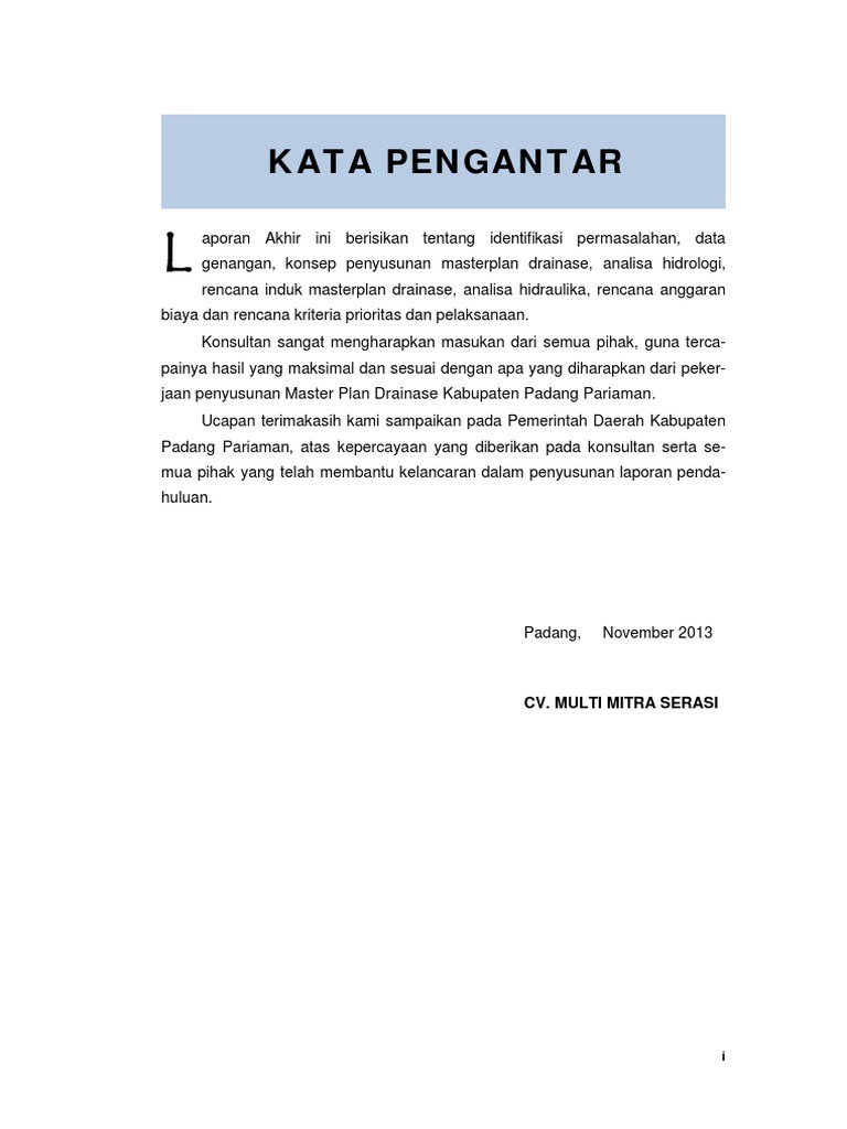 USTEK Masterplan Drainase Kab Pariaman | PDF