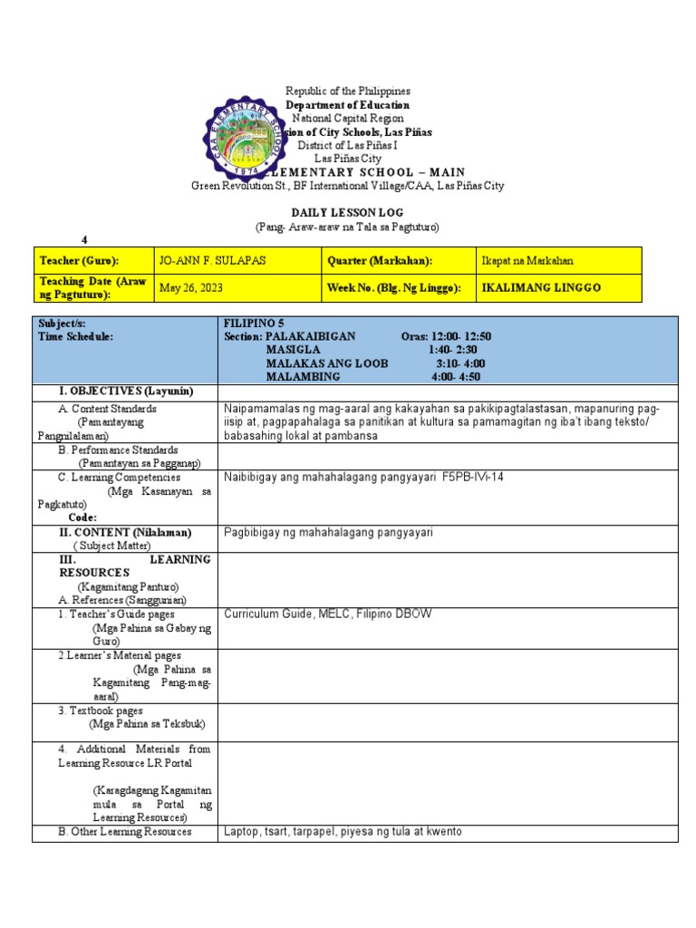 Filipino q4 Week 5 Day5 | PDF