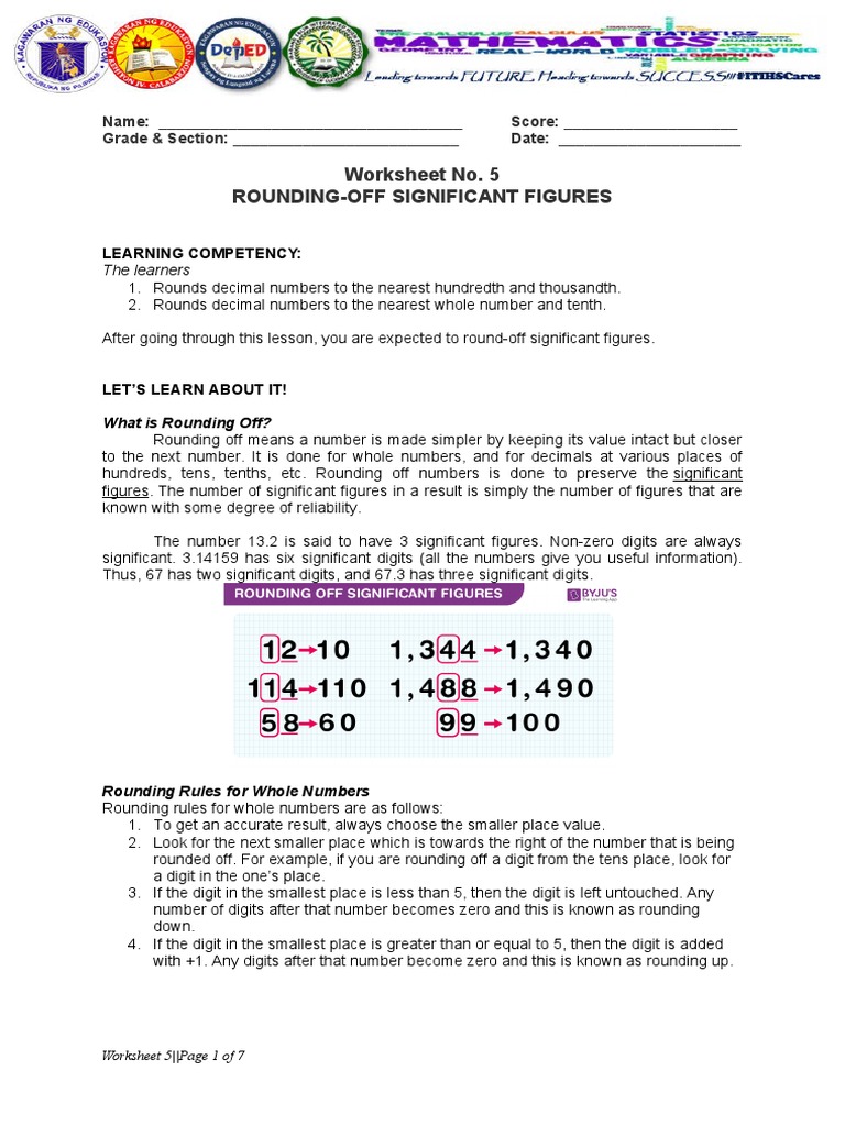 Week4 Worksheet Rounding Off Numbers | PDF | Rounding | Significant Figures