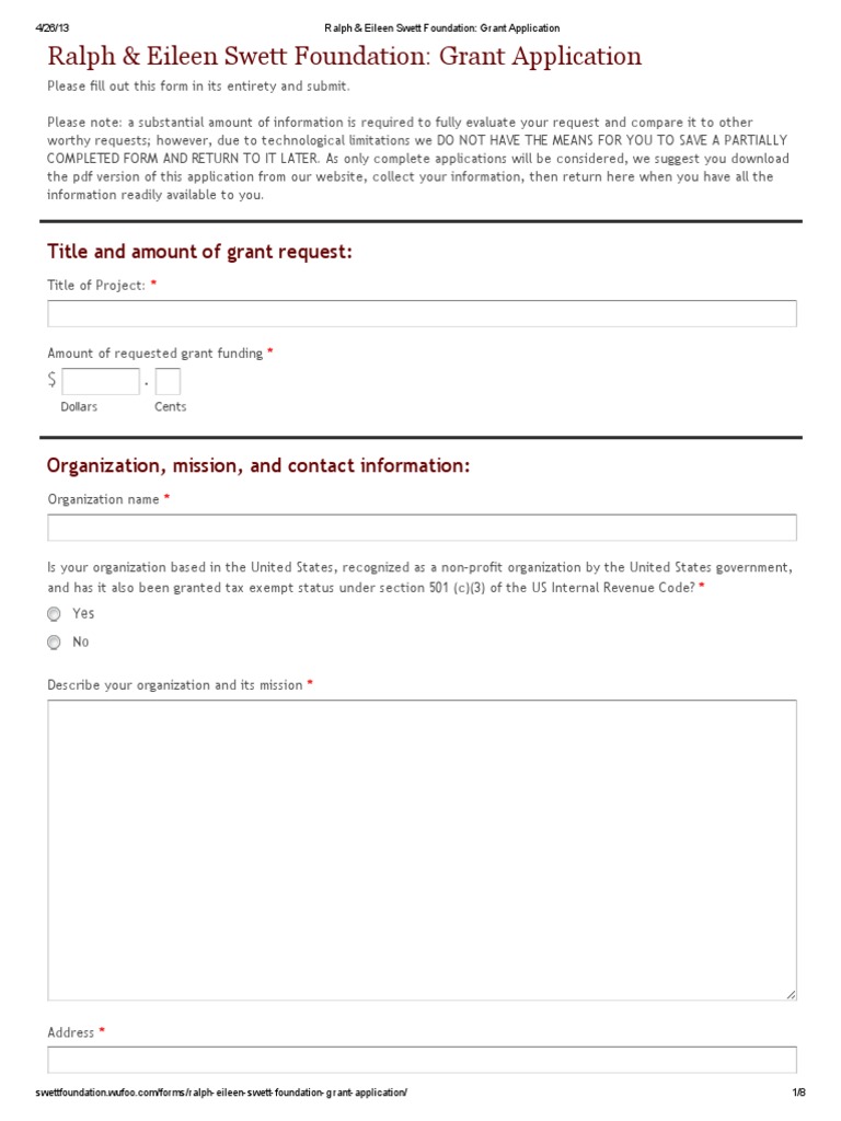 Ralph & Eileen Swett Foundation - Grant Application | PDF | Economies ...