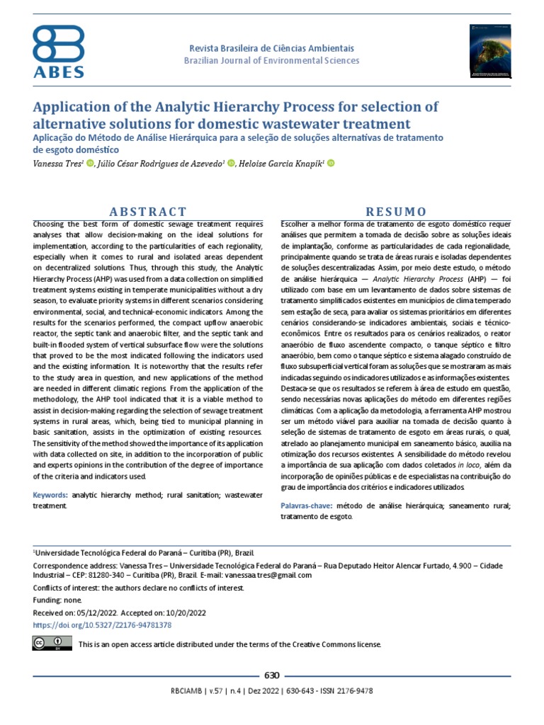Application of The Analytic Hierarchy Process For Selection of Alternative Solutions For ...