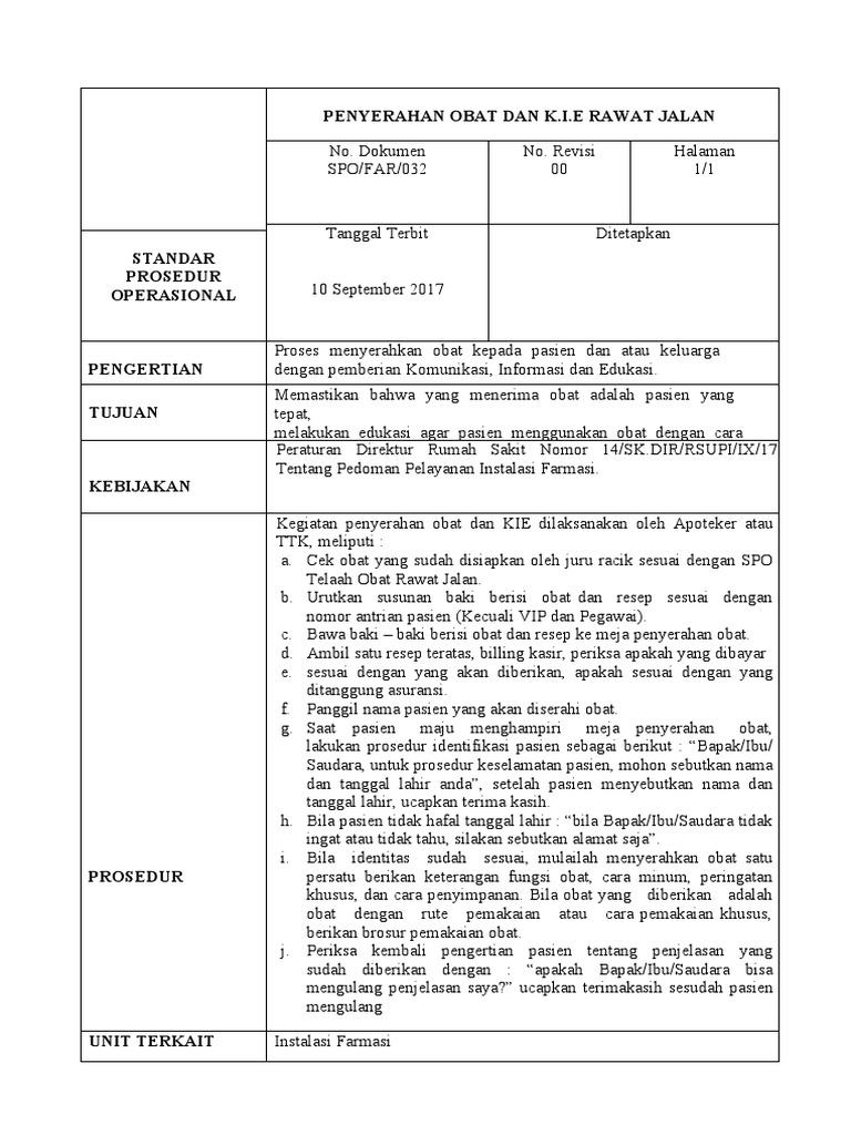 2 SPO Penyerahan Obat Dan KIE Rawat Jalan | PDF