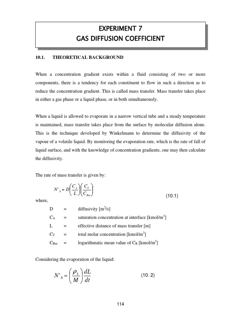 Exp 7 - Gas Diffusion Coefficient | Download Free PDF | Diffusion | Evaporation