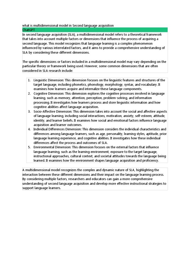 What Is Multidimensional Model in Second Language Acquisition | PDF ...