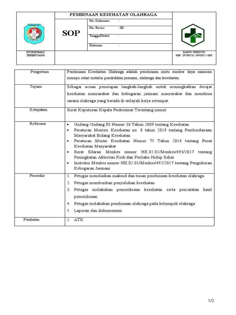 Sop Program Kesehatan Olahraga | PDF