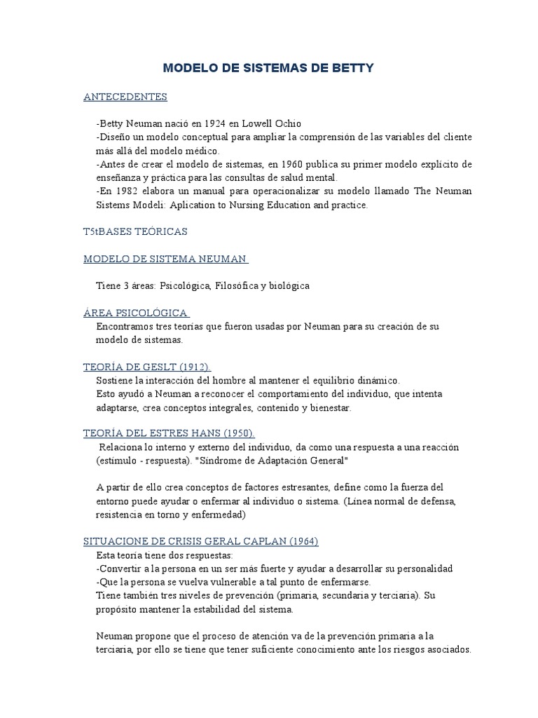 Modelo de Sistemas de Betty. Tefy (1) Actualizado | PDF | Estrés (biología) | Sicología