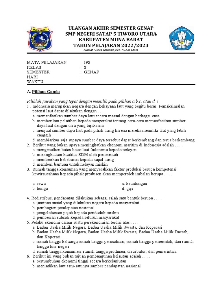Contoh Soal PTS IPS Kelas 8 Semester 2 | PDF | Ilmu Sosial