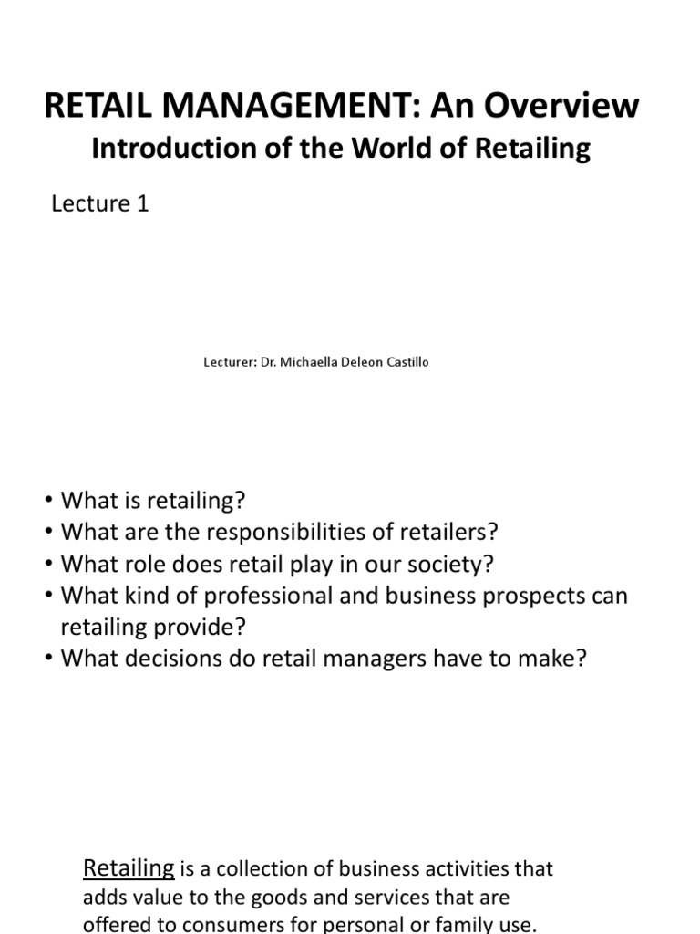Lecture 1 PPT Retail Management | PDF | Retail | Entrepreneurship