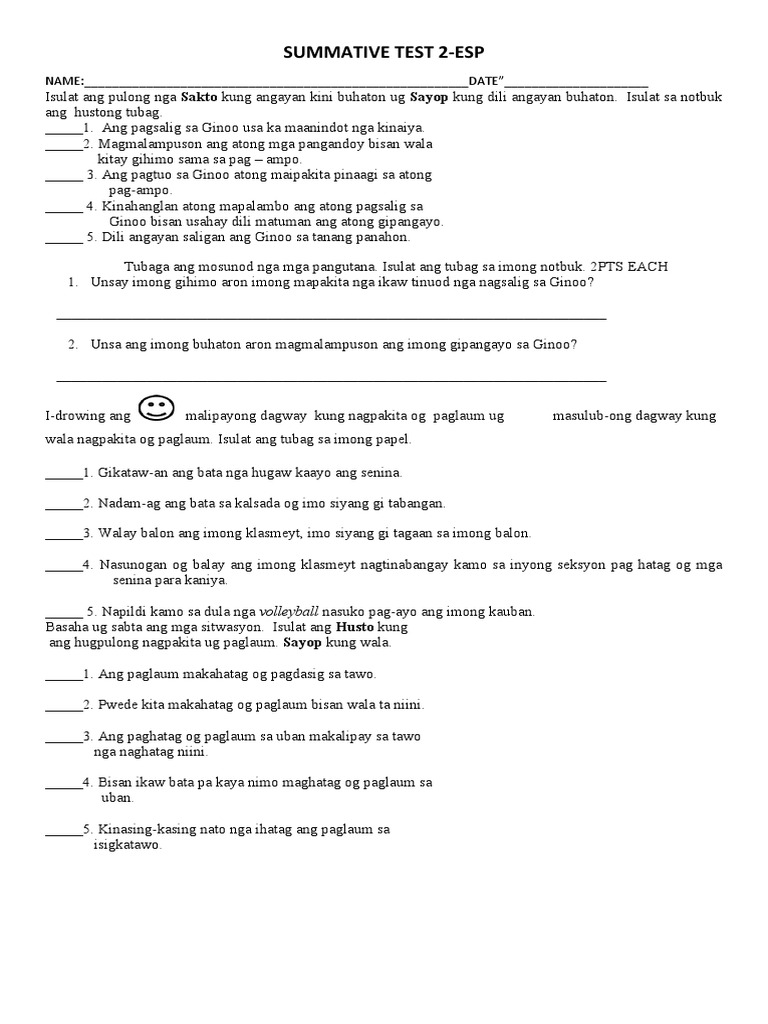 Summative Test 2 Esp | PDF