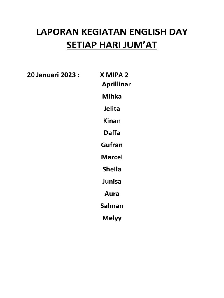 Laporan Kegiatan English Day Setiap Hari Jum | PDF