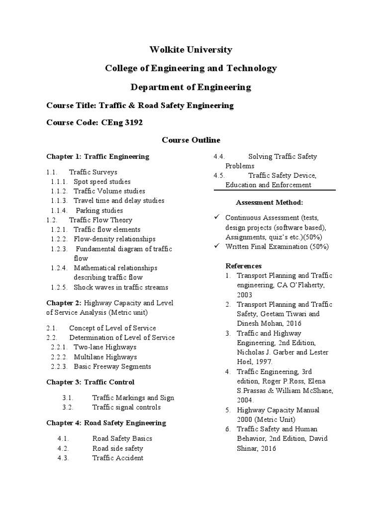 Wolkite University Traffic and Road Safety Engineering | PDF | Traffic | Engineering
