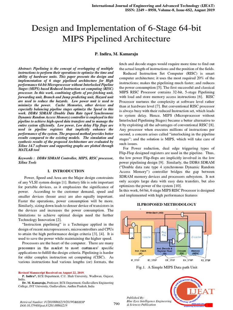 Design and Implementation of 6-Stage 64-Bit MIPS Pipelined Architecture | PDF | Central ...