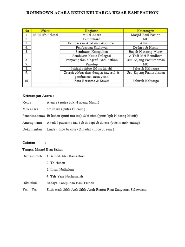 Susunan Acara Reuni Keluarga | PDF