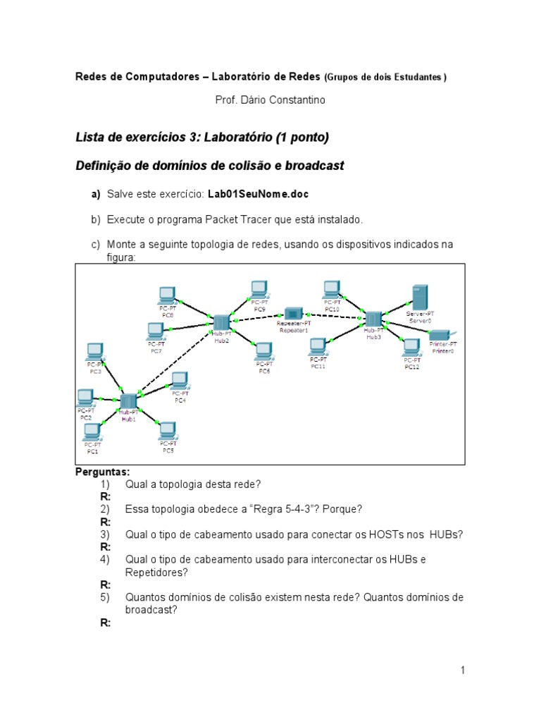 Packet Tracer 01 | PDF | Rede de computadores | Topologia de rede