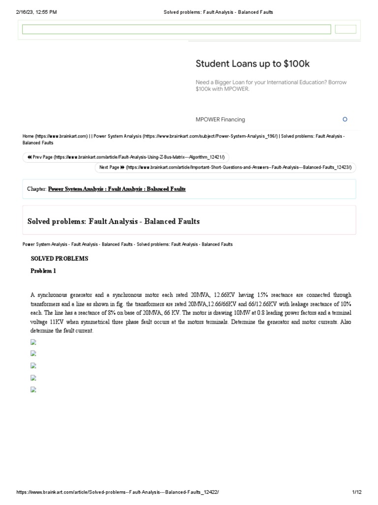 Solved Problems - Fault Analysis - Balanced Faults | PDF | Transformer | Electric Power