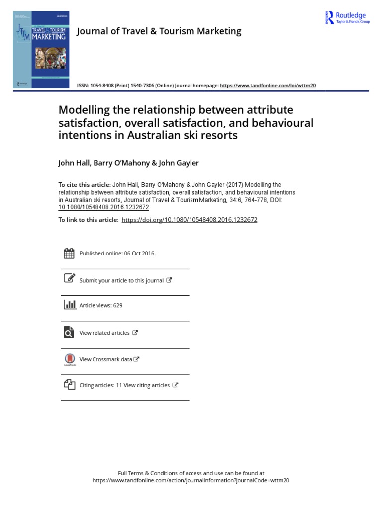 Modelling The Relationship Between Attribute Satisfaction Overall Satisfaction and Behavioural ...