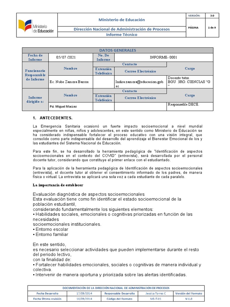 Informe Técnico Docente Tutor | PDF | Evaluación | Maestros