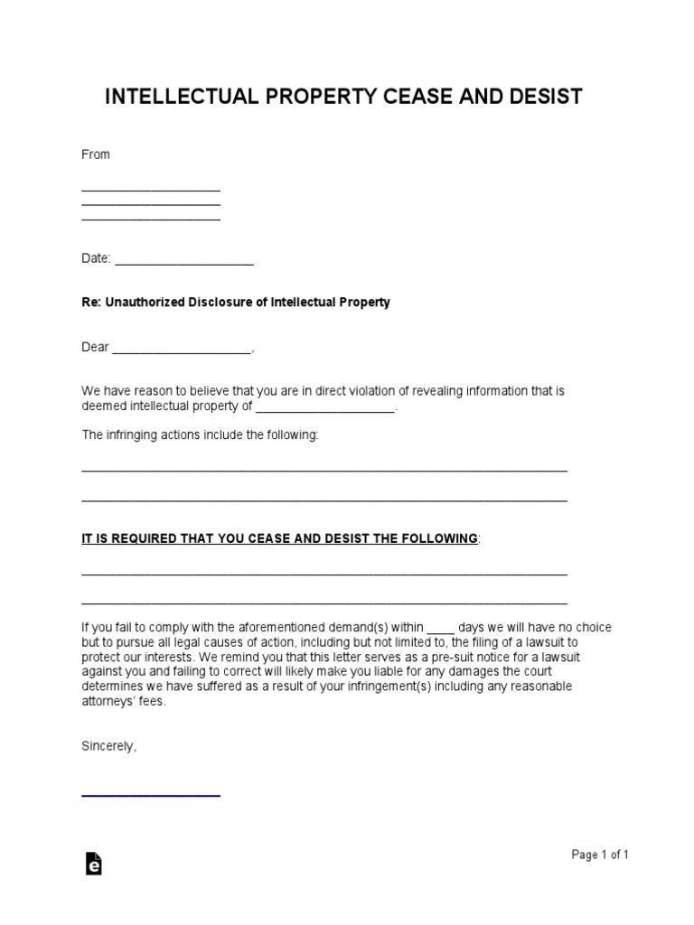 Intellectual Property Cease and Desist Letter Sample | PDF