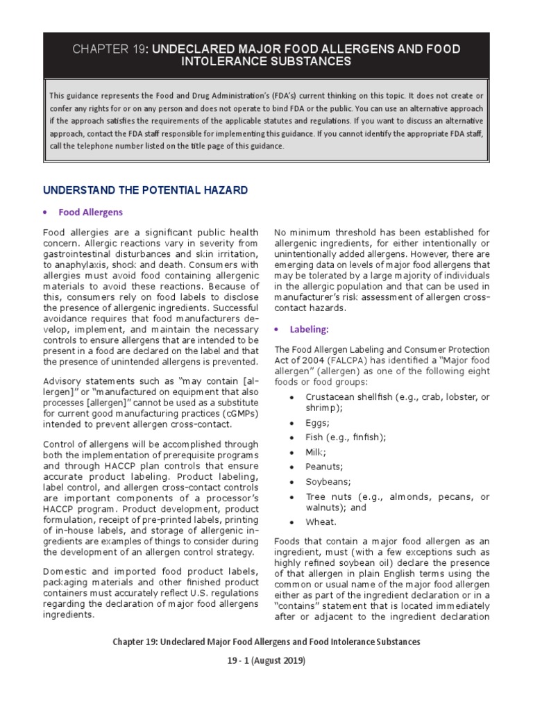 Fish Fishery Products Hazards Controls Undeclared Major Food Allergens Certain Food Intolerance ...