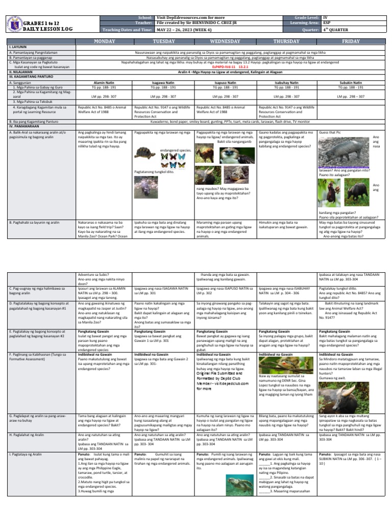 DLL - Esp 4 - Q4 - W4 | PDF
