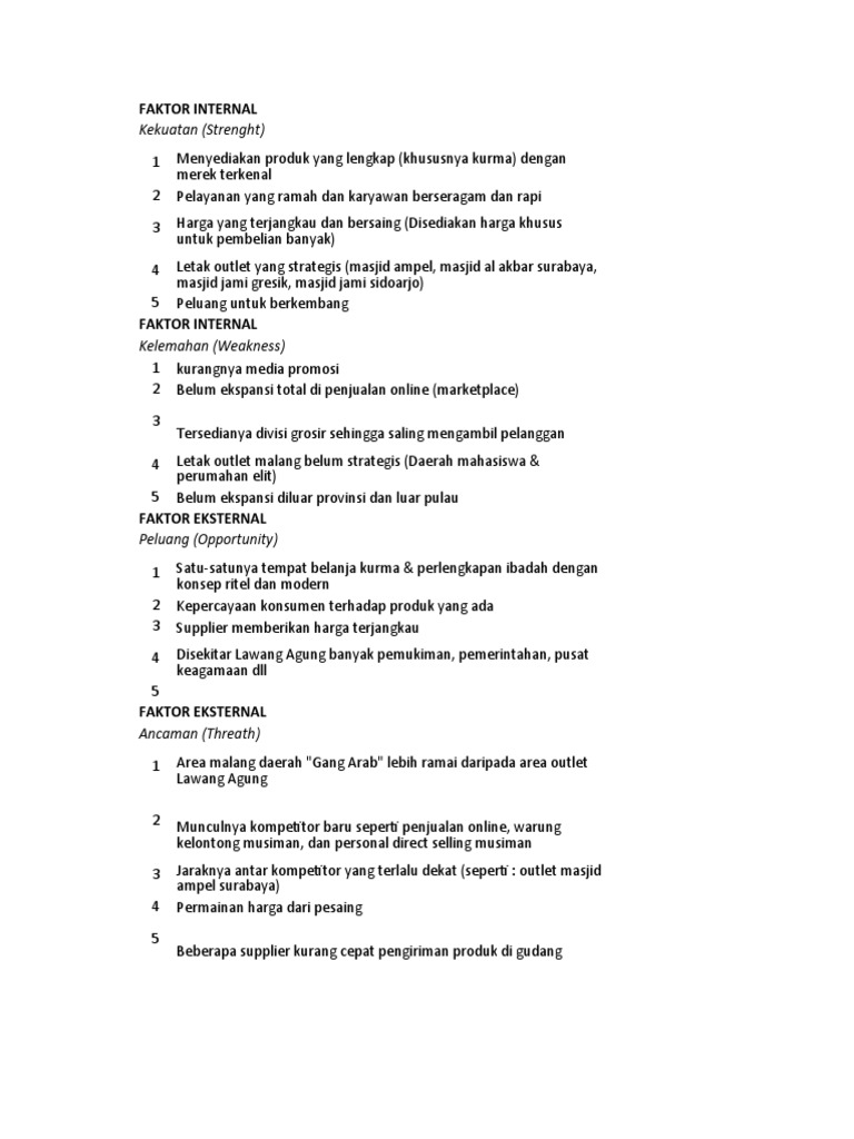 Analisis SWOT Toko Lawang Agung | PDF | Bisnis
