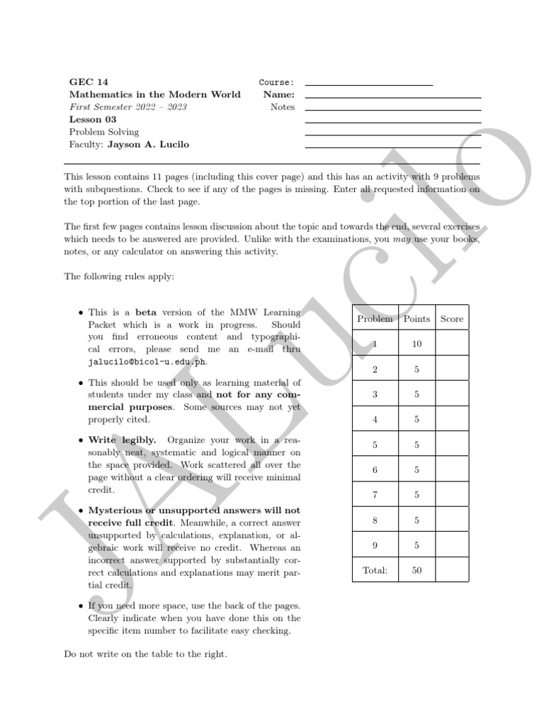 GEC14 Lesson03 Problem Solving Handout | PDF | Drink GEC14 Lesson03 Problem Solving Handout | PDF | Drink