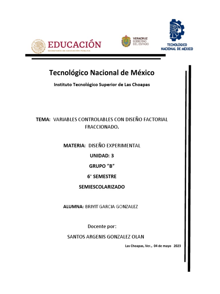 variables controlables con diseño factorial fraccionado. | PDF | Diseño ...