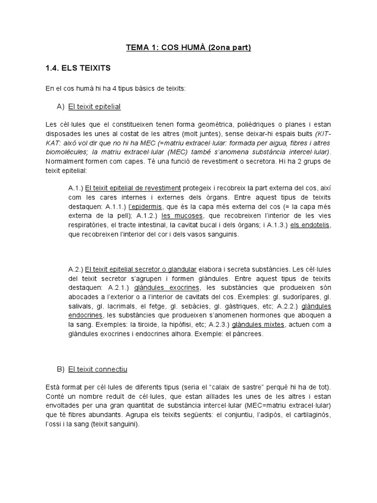 TEMA 1 - COS HUMÀ (2ona Part) | PDF