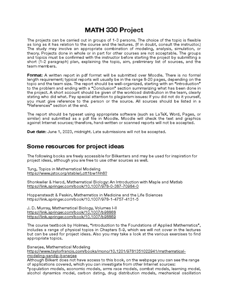 MATH 330 Project Assignment | PDF