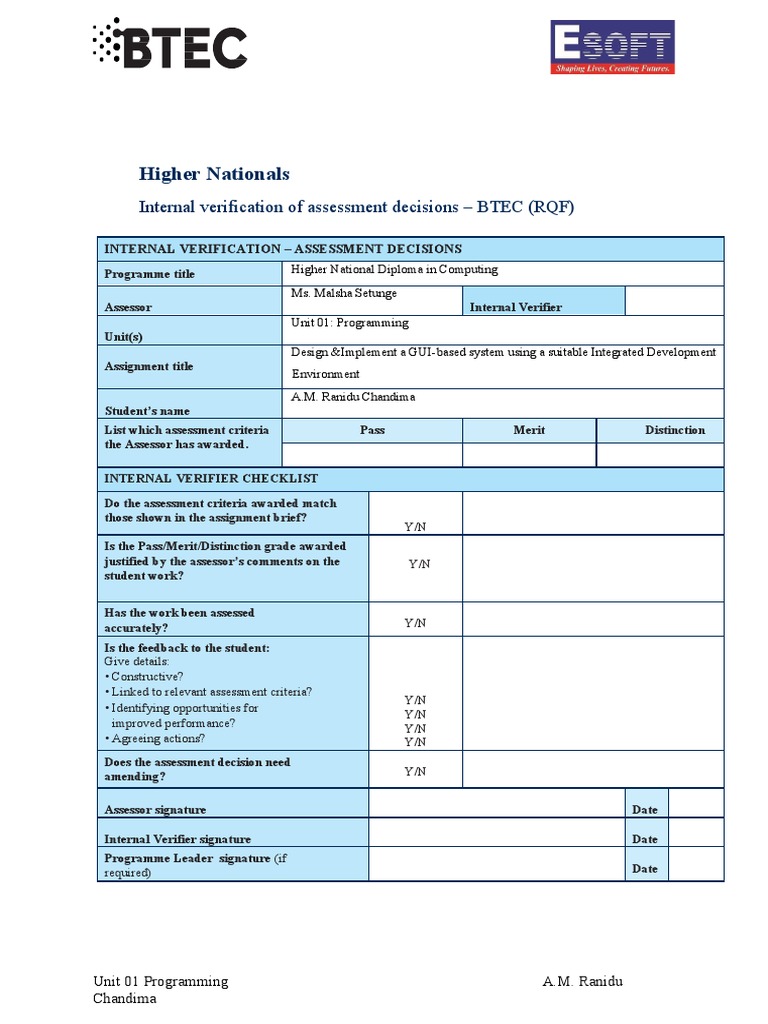 Higher Nationals Diploma (HND) Programming (A.M.Ranidu Chandima) | PDF | Computers