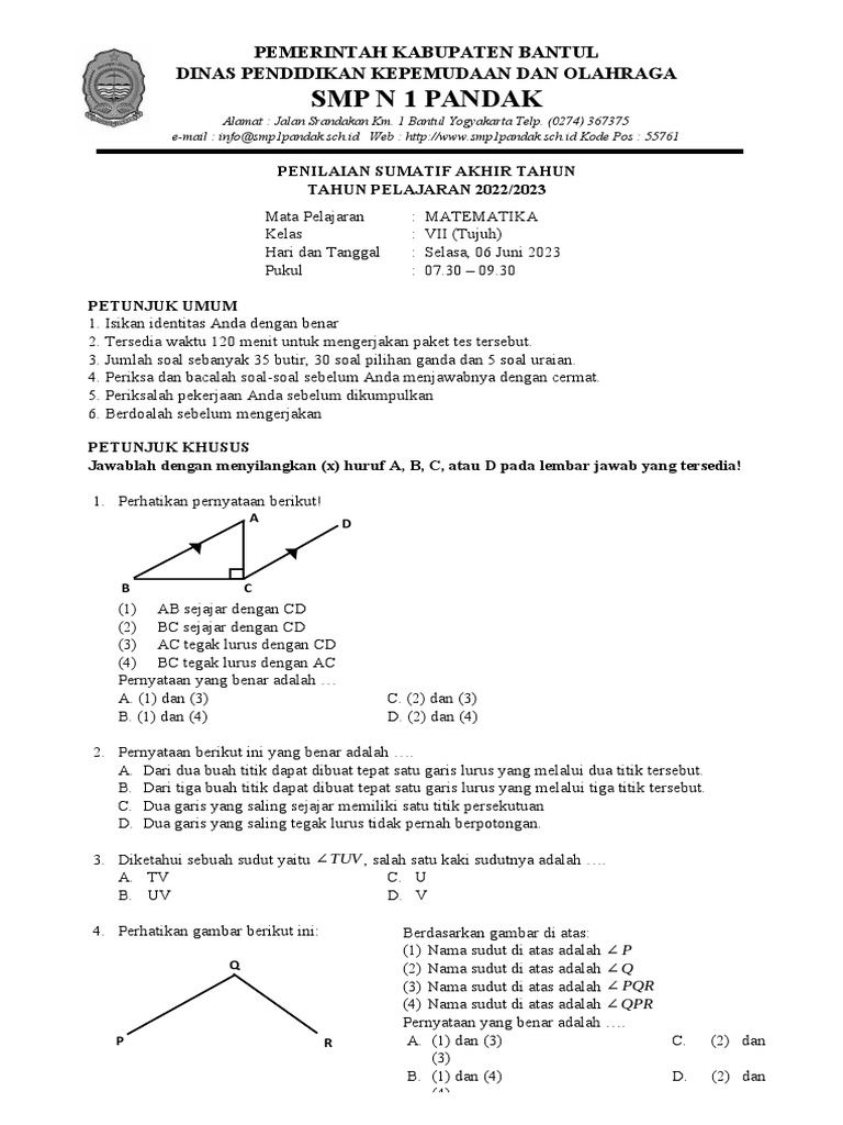 Soal Sumatif Akhir SMT 2 MTK Kel 7 | PDF