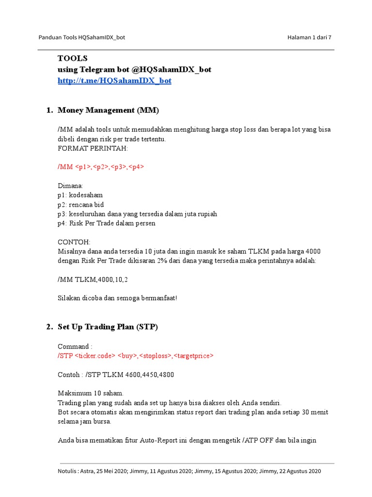 Panduan Tools HQSahamIDX - Bot | PDF
