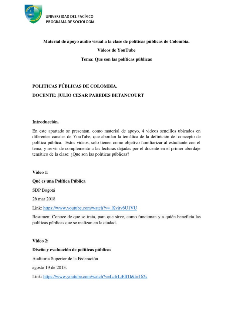 Material de Apoyo Audio Visual A La Clase de Políticas Públicas de ...