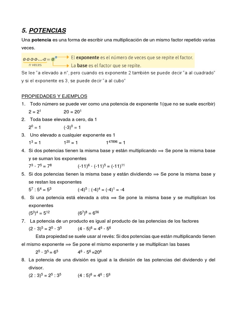 5 - Potencias | PDF | Exponenciación | Multiplicación