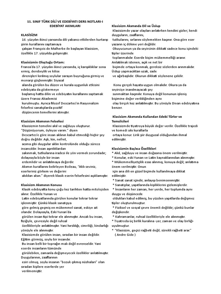 11 Ders Notlari-I-Edebi̇yat Akimlari | PDF