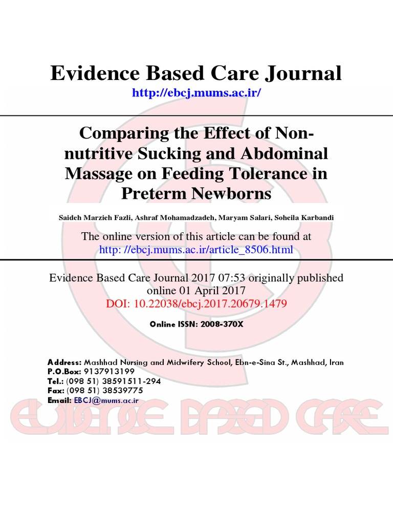 Comparing The Effect Of Non Nutritive Sucking And Abdominal Massage On