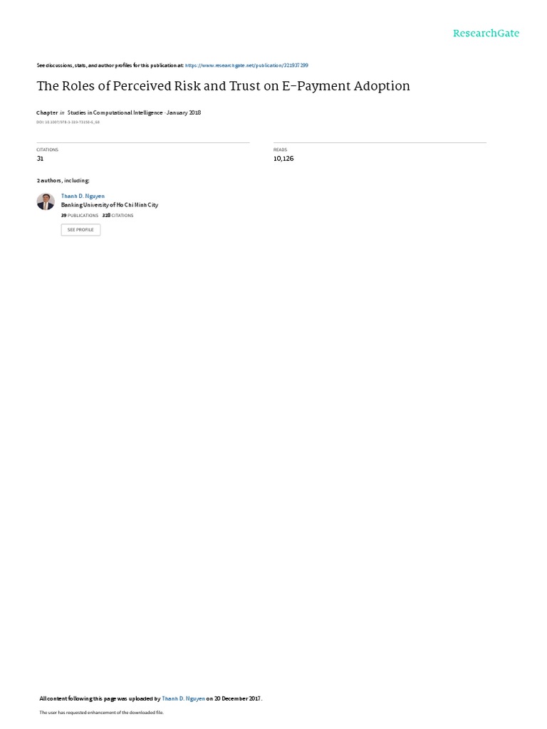 The Roles of Perceived Risk and Trust On E-Payment Adoption: Studies in Computational ...