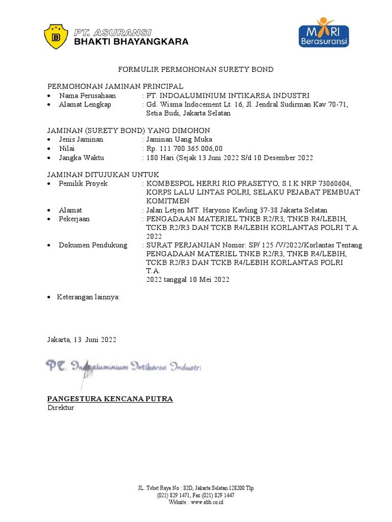 Permohonan SB Jamuk Abb JKT 2-Indoaluminium | PDF