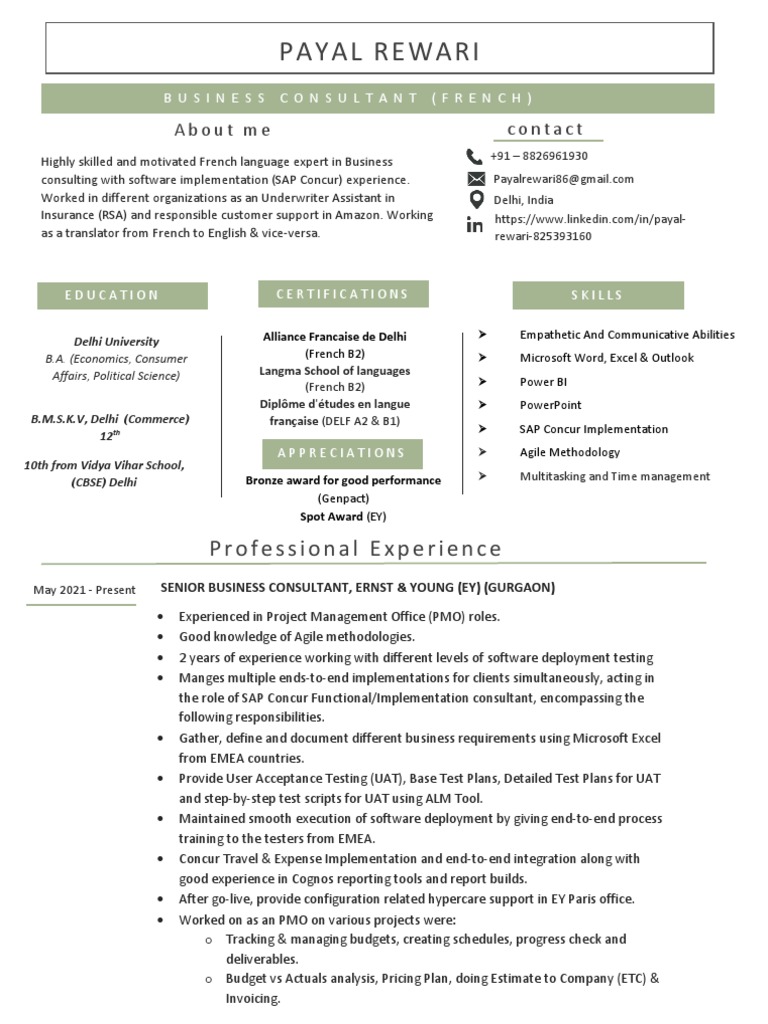 Payal Rewari - Business Consultant (French B2) | PDF | Insurance ...