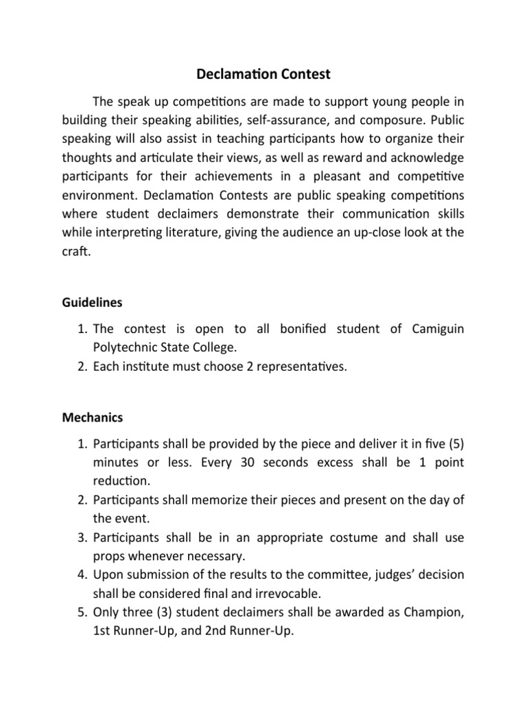 Declamation Contest Guidelines and Rules | PDF | Career & Growth