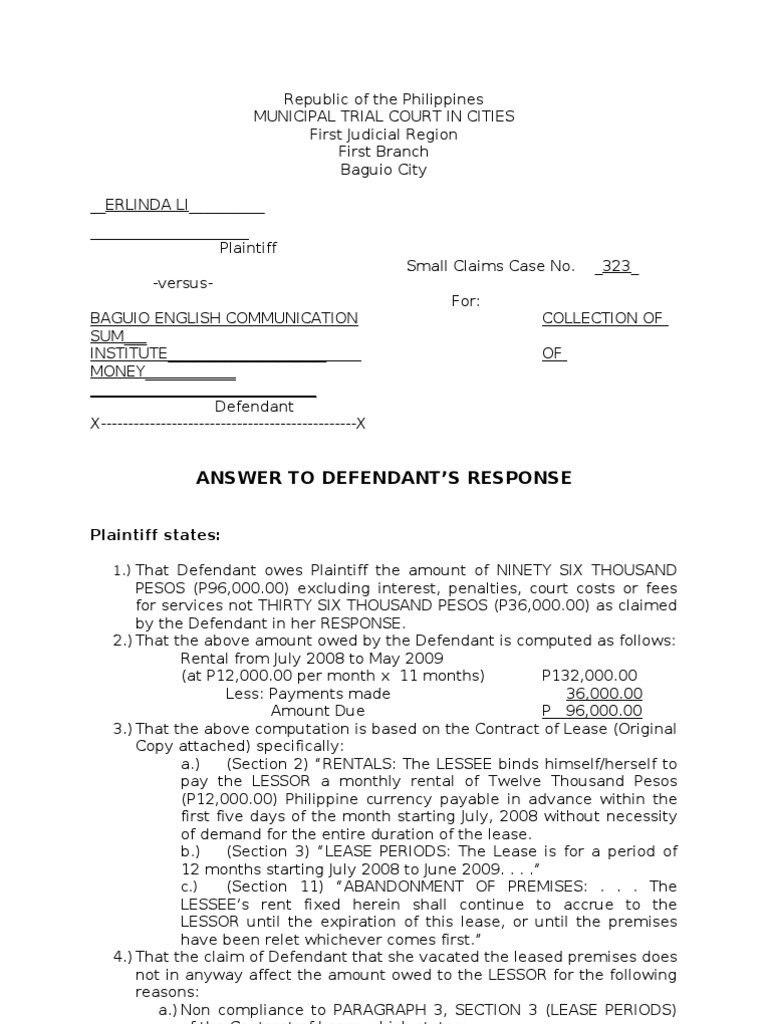 Answer To Defendant'S Response: Plaintiff States | PDF | Lease | Public Law