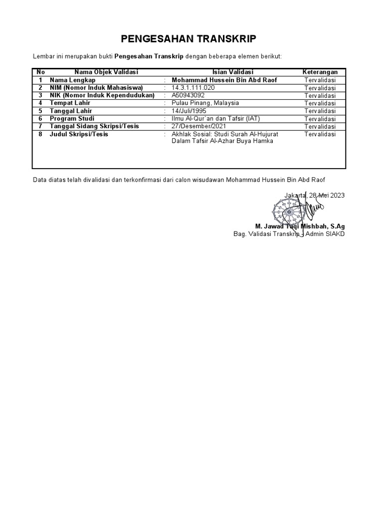 Mohammad Hussein Bin Abd Raof | PDF