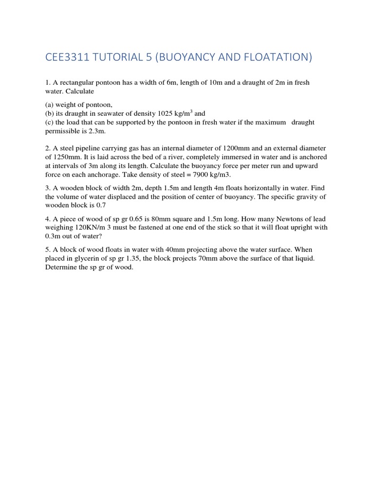 Buoyancy and Floatation Calculations | PDF