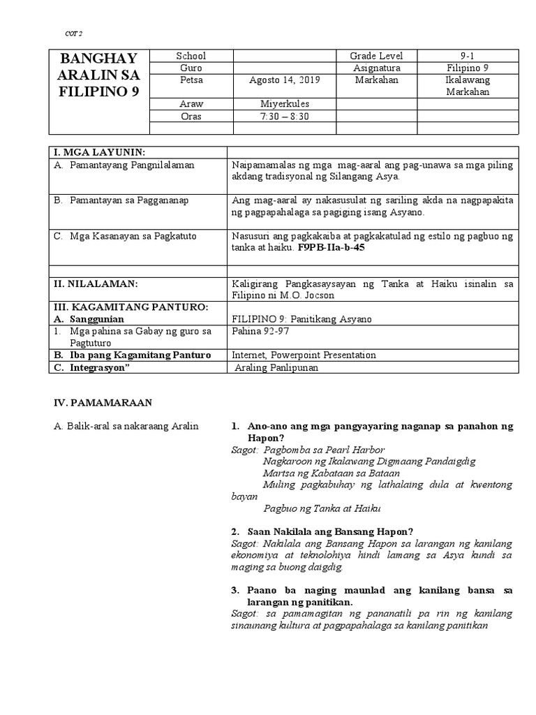 Tanka at Haiku (COT DLP FIL 9) | PDF