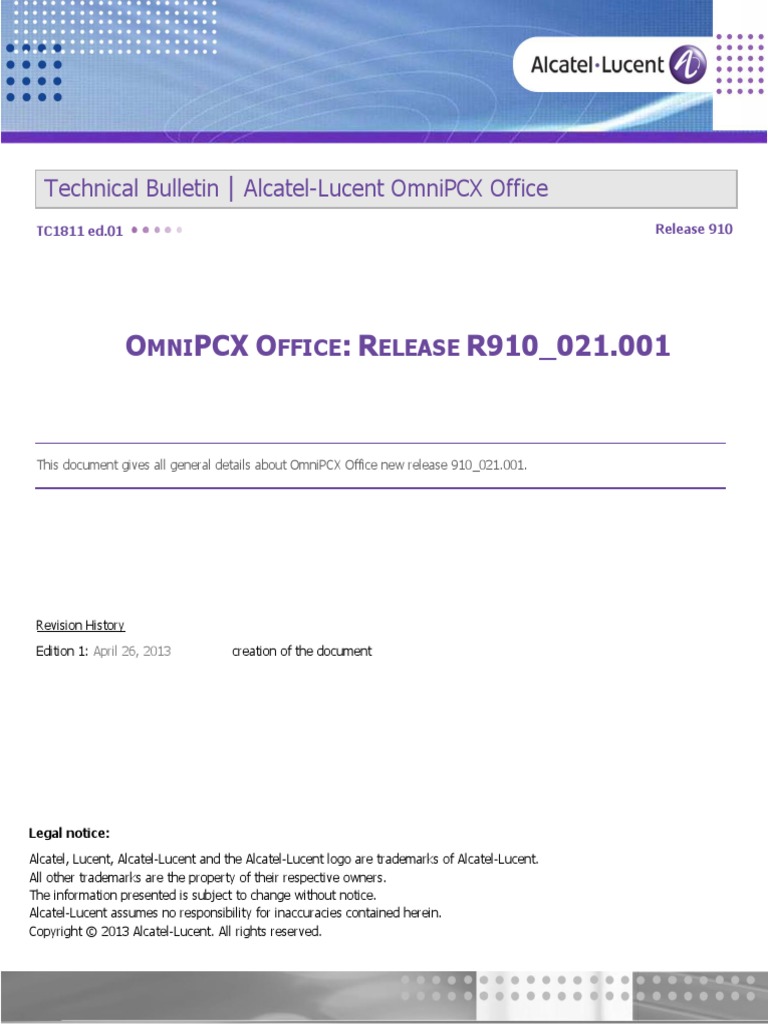 TC1811 - OmniPCX Office Release R910 - 021 001 - EN - Ed01 | PDF | Ip Address | Session ...