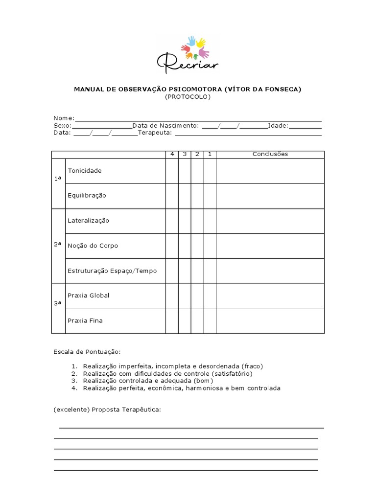 Manual de Observacao Psicomotora Vitor Da Fonseca Protocolo | PDF Manual de Observacao Psicomotora Vitor Da Fonseca Protocolo | PDF