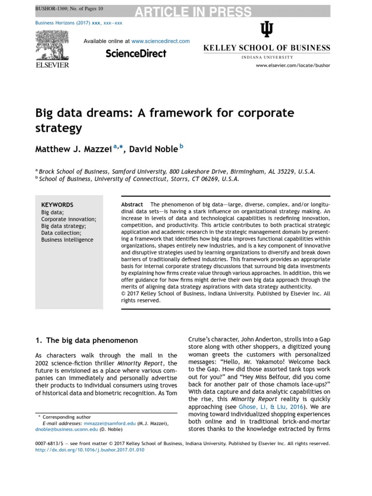 Big Data Dreams A Framework For Corporate Strategy | PDF | Strategic ...