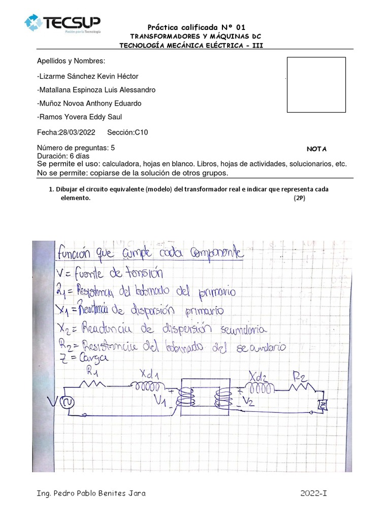 Práctica Calificada-1 TRANSFORMADORES Y MAQUINAS DC | PDF | Electricidad | Ingeniería Informática