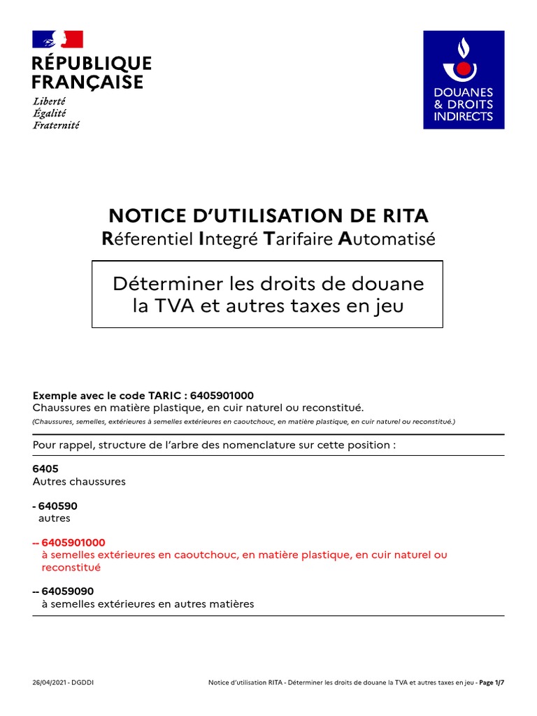 Utilisation de RITA pour droits de douane | PDF | Taxe sur la valeur ajoutée | Tarif