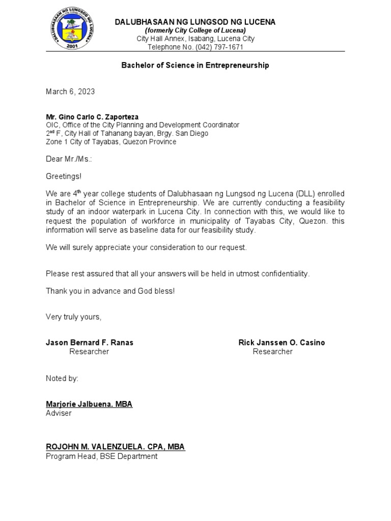 Letter of Request For Workforce Data | PDF